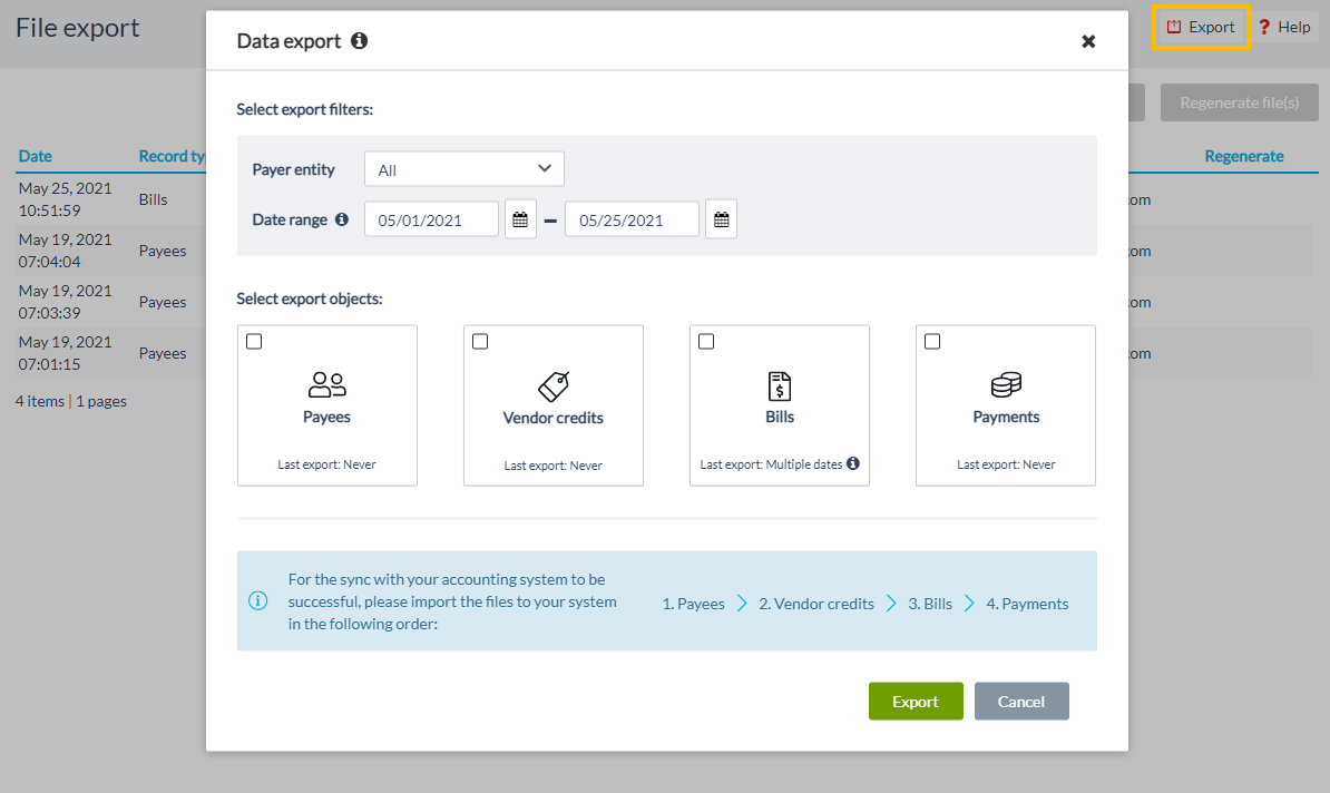 Export Files: Standard Sync – Tipalti