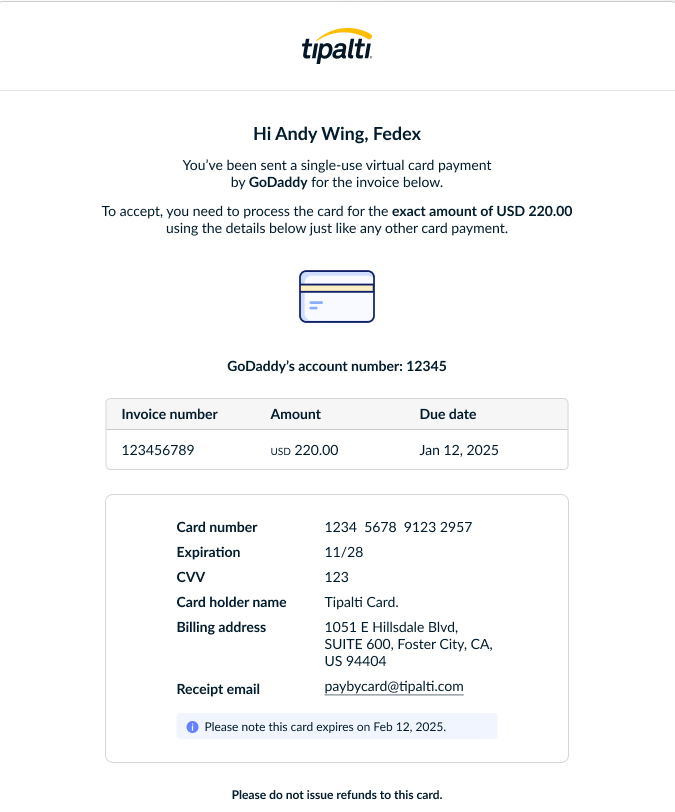 Pay bills by card – Tipalti