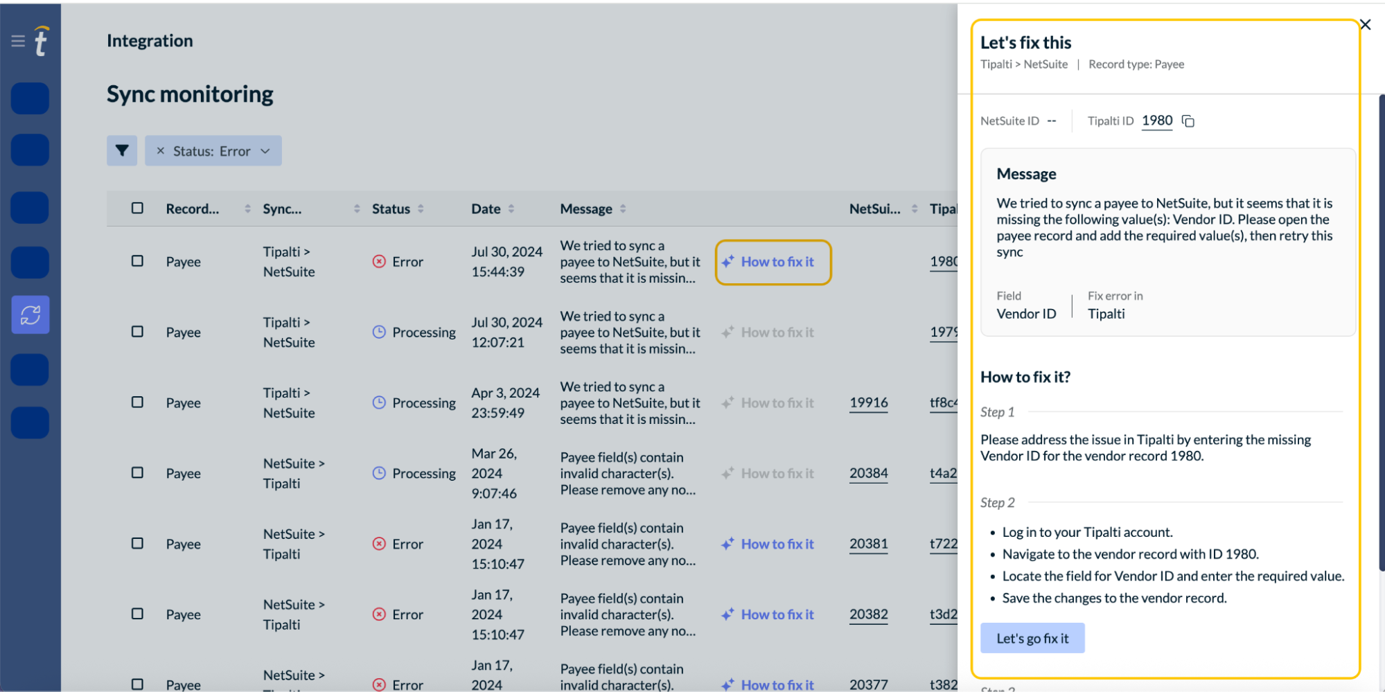 Sync monitoring – Tipalti